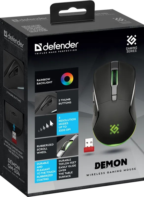 Купить Беспроводная игровая мышь DEFENDER Demon GM-534 черный,6кн,2.4G ...